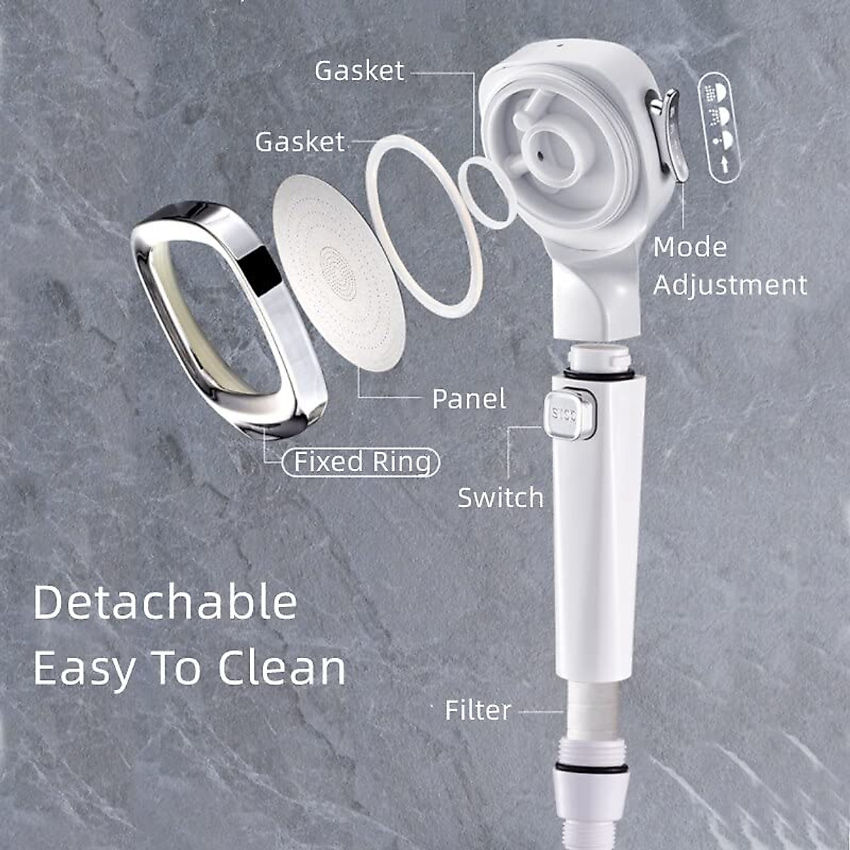 4 Modes High Pressure Shower Head Sprayer Water Saving Adjustable Shower with Switch on Off Button Nozzle Filter for Bathroom