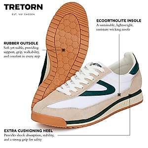 TRETORN Women's Rawlins Casual Lace-Up Sneakers, White/Green, 7
