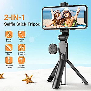 Phone Tripod Stand, Selfie Stick Tripod - Extendable Tripod Stick with Remote - Wireless Selfie Stick Tripod, Portable Tripod for Phone (Black)