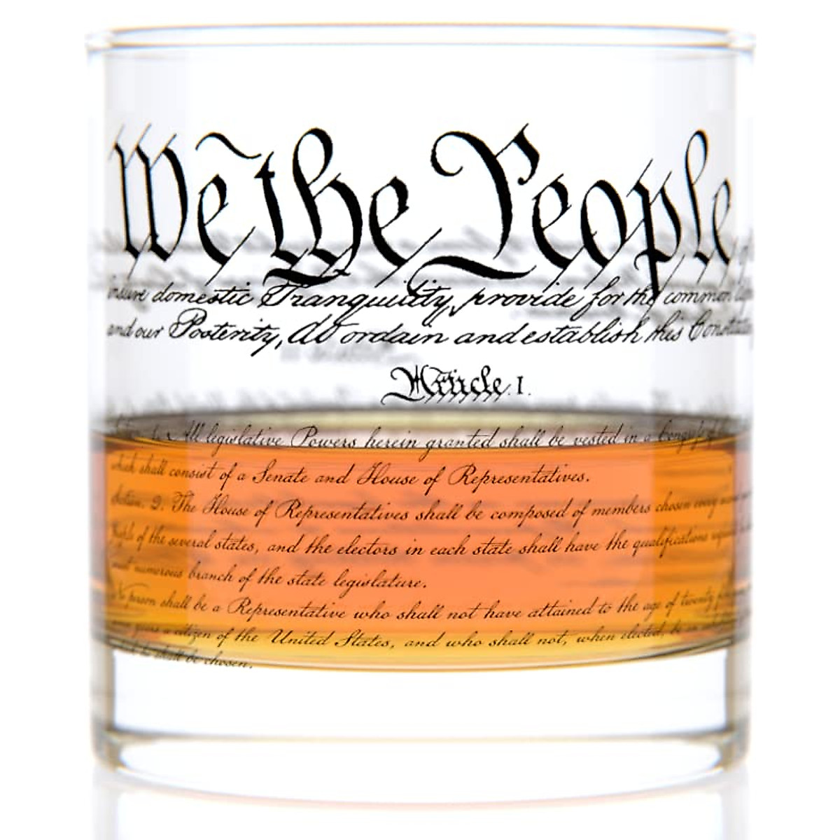 Well Told Authentic U.S. Constitution Whiskey Glass Set (11 oz, Set of 2) We The People Whiskey Glass Set, American Patriotic Old Fashioned Cocktail Glasses