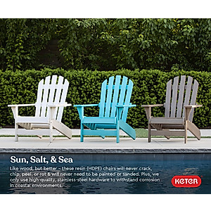 Keter Tahoe Adirondack Chair with Weatherproof Finish, Outdoor Furniture for Entertaining by The Pool, Patio, and Fire Pit, Easy Assembly for Sturdy and Steady Outdoor Seating, Weatherwood