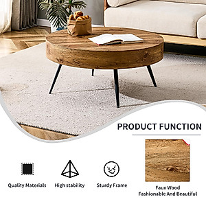 SSLine Round Coffee Table,Modern Center Table Sofa Side Tea Table Home Furniture with MDF Tabletop for Living Room Home and Office