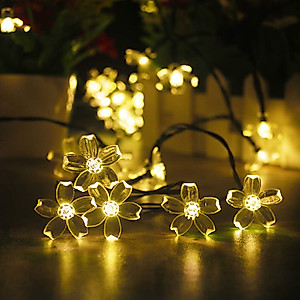 Mankinlu Solar Flower String Lights Outdoor Waterproof 39 FT 100 LED Solar String Lights Solar Cherry Blossom String Lights Solar Garden Twinkle Lights for Home Yard Garden Pergola Decor Warm White