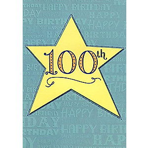 Designer Greetings Yellow Star on Blue Background Age 100 / 100th Birthday Card