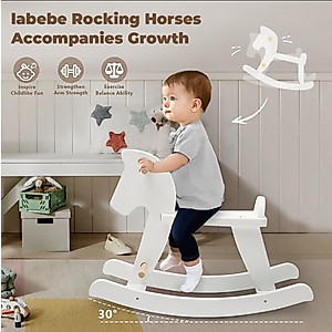 labebe - Wooden Rocking Horse, Baby Wood Ride On Toys for 18 Months Up, White Rocker Toy for Kid, Toddler Ride Animal Indoor/Outdoor, Boy&Girl Rocking Animal, Infant Ride Toy, Christmas/Birthday Gift