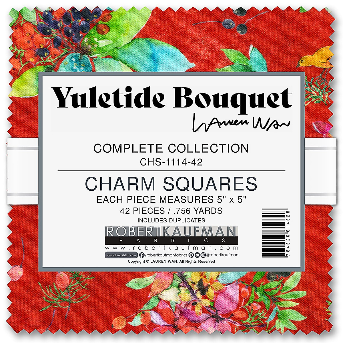 5" Charm Pack Squares - Yuletide Bouquet by Lauren Wan Complete Collection Robert Kaufman Christmas Holiday Winter Fabric Bundle Quilter's Cotton Precuts (CHS-1114-42) M532.33
