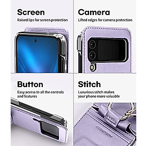 GOOSPERY EZ Mount Wallet Compatible with Galaxy Z Flip 4 Case, Card Holder Loopy Ring Adjustable Kickstand with Horizontal/Vertical [Compatible with Wireless Charging], Lavender