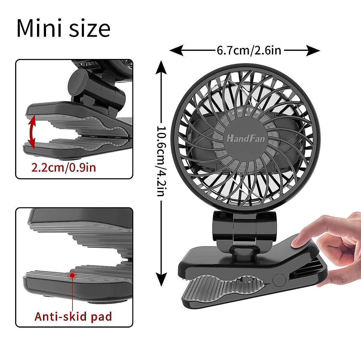 Super Mini fan with Clip, Battery Operated Pocket Fan, Small Portable Desk Fan, 3 Speeds Adjustable, Strong Airflow, 360° Free Rotation, for Travel, Indoors, Outdoors