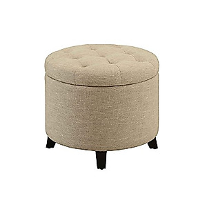 Convenience Concepts Designs4Comfort Round Storage Ottoman 19.75" - Versatile Contemporary Foot Stool for Living Room, Office, Tan Fabric