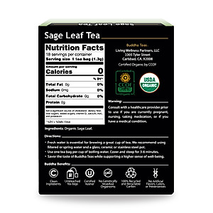 Buddha Teas Organic Sage Leaf Tea - OU Kosher, USDA Organic, CCOF Organic, 18 Bleach-Free Tea Bags