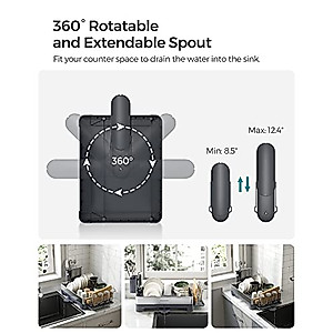 SONGMICS Dish Drying Rack, Stainless Steel Dish Racks for Kitchen Counter, Dish drainers with 360° Rotatable Spout, Removable Drainboard, Fingerprint-Proof, Silver and Gray UKCS030E01