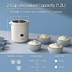 soseki Mini Rice Cooker, 2 Cups Uncooked Rice Cooker Small, One-Touch Screen with 4 Presets Rice Cooker For 1-2 people, 1.2L(1.3 QT) Yogurt Maker For Oatmeal,Macaroni,Borscht,Hot Pot (Pearl White)