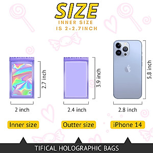 TIFICAL Holographic Sample Resealable Bags for Small Business, Foil Freshies Bags for Food Storage,Packaging, Eyelash, Jewelry, Lip Gloss,Smell Proof, 100 PCS