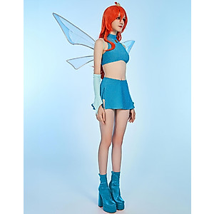 Winx Club Women's Bloom Cosplay Fairy Costume Outfit Top and Skirt with a Pair of Wings