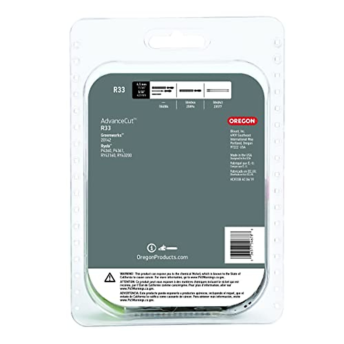 Oregon R33 AdvanceCut 8-Inch Replacement Chainsaw Chain, for Pole Saws & Chain Saw Tools, 8" Guide Bar, 33 Drive Links, Pitch: 3/8" Low Profile, .043" Gauge (R33)
