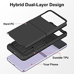 SAMONPOW for Samsung Galaxy Z Flip 4 Case, Z Flip 4 Case with Upgraded Hinge Protection Dual Layer Hard PC Soft TPU Bumper Full Body Shockproof Flip 4 Phone Case for Galaxy Z Flip 4 5G Case - Black