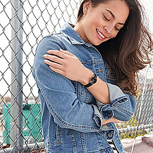 Armitron Women's 75/2447BLK Diamond-Accented Watch with Black Leather Band