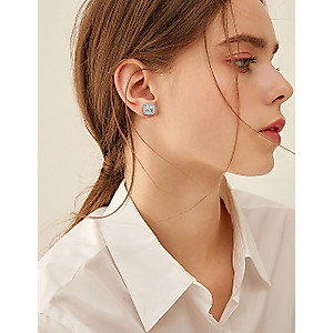 Udalyn 6 Pairs Halo Stud Earrings For Women 18K White Gold/Rose Gold Plated Round Square Cubic Zirconia Brillant Cut Earrings