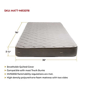 Mytee Products 5.5 Inch Mattress for RV Trailer & Camper 30"x78" - Luxury Foam with Pinstripe Design & Quilted Cover Both Sides - Breathable Trailer Bed Mattress for Truckers