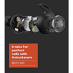 JBL Refect Aero - True Wireless Noise Cancelling Active Earbuds, 6 mics for Perfect Calls with VoiceAware, Extreme dustproof & Waterproof, Comfortable, Secure fit, 24hr with Fast-Charging (White)