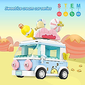MENYORD Friend ice Cream Food Truck City Street View Building Block Toy, Collection Toy or Birthday Gift for Boys and Girls Aged 6 and Above, New 2023 (Cream Truck)