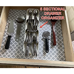 2022 Latest Kitchen Organizer Cutlery Storage Tray Knife Holder Drawer Storage for Spoons, Forks, Knives Tableware Organizer Knives Block Rack Set Cabinet Stand Multi-Purpose 15.5" (Cutlery White)