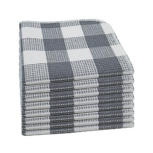 PurpleEssences Waffle Weave Plaid Dish Cloths, 100% Cotton - 12 x 12 Inches, Ultra Soft Absorbent Quick Drying Dish Towels Buffalo Check Dish Rags for Kitchen, 8-Pack - Grey & White