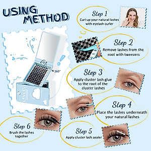 KevKev Lash Clusters 96 Pcs Cluster Lashes Special Spin Mirror Case DIY Lash Extension Soft & Comfortable Eyelash Clusters Thin Band Eyelashes with Mirror Easy to Apply (Cloudy,D-10-16mix)
