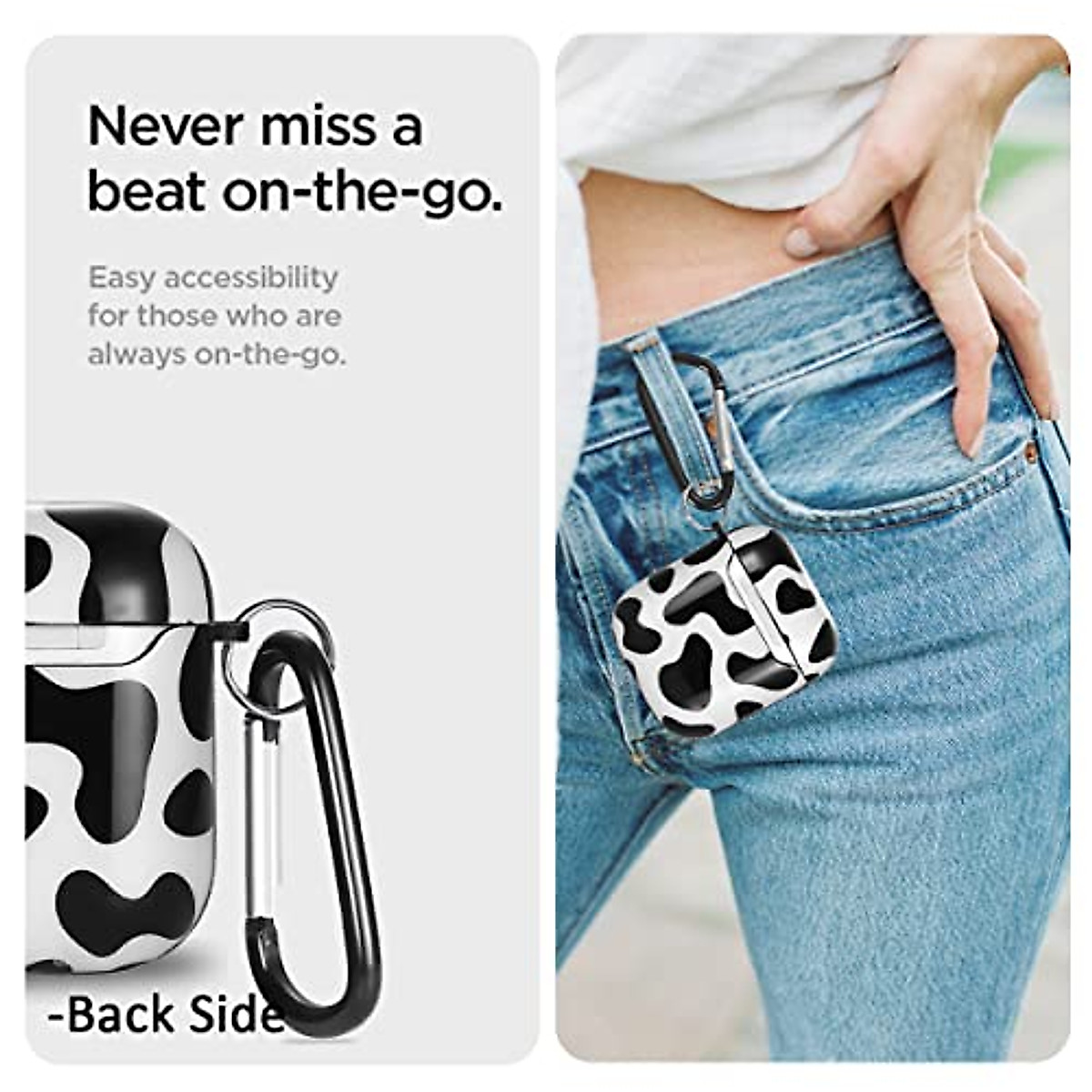 Airpods Case Cover Cow, Olytop Cute Airpods Protective Case Cover Printed Hard Skin Women Girl for Apple Airpods Charging Case with Keychain AirPods 2nd 1st Gen (Black Cow)