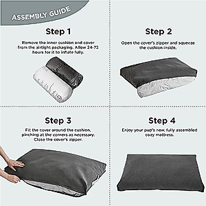 Lesure Dog Bed for Crate - Shredded Chopped Foam Dog Mat for Large Dogs, Pet Mattress with Waterproof Washable Faux Linen Cover, Grey