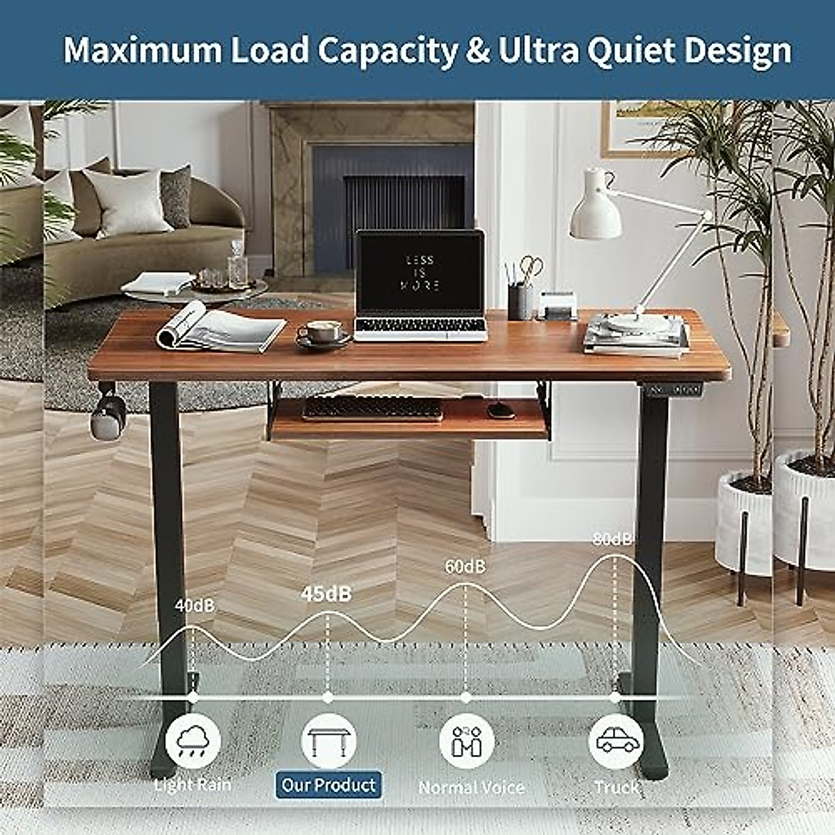 BANTI 48" x 24" Height Adjustable Electric Standing Desk with Keyboard Tray, Sit Stand up Desk with Splice Board, Black Frame/Expresso Top