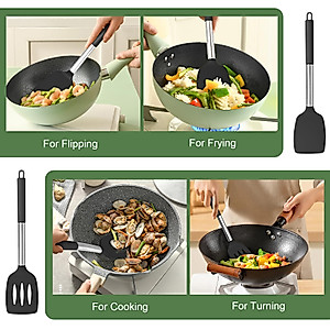 Silicone Turner Spatula Set of 2 Spatulas Silicone Heat Resistant 446°F Kitchen Spatulas for Cooking, Non Stick Cookware Food Grade, BPA Free, Dishwasher Safe, Black