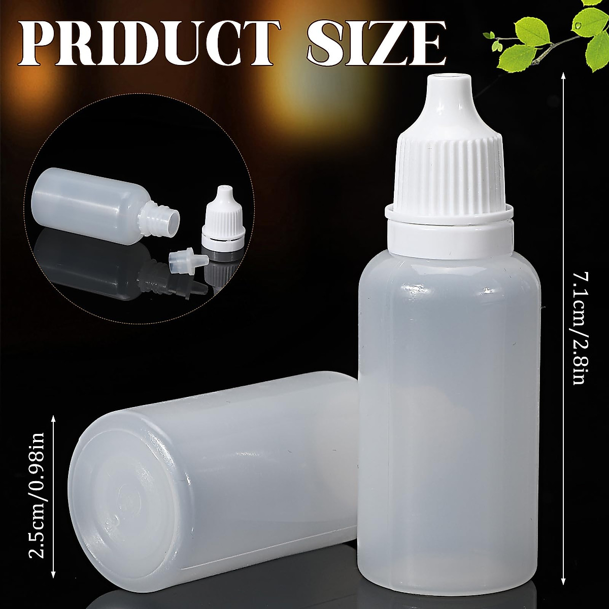 Umigy 200 Pcs Dropper Bottles Empty Eye Dropper Bottle Small Liquid Plastic Container Portable Squeezable Eye Liquid Dropper with Caps and Plug for Oil, Eye Liquid Storage (20 ml)