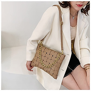 YP Women Crossbody Bag Woven Pu Leather Purses Shoulder Handbags (B-Brown)