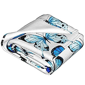 Blue Butterfly Blanket for Adult Flannel Fleece Throw Blanket Soft Ligthweight Cozy for Couch Bedding Sofa Living Room Suitable for All Seasons 50x60 Inches