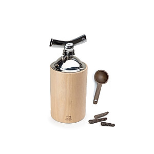Peugeot Isen Long Pepper and Large Peppercorn Mill, 6.25 inch, Natural - With Wooden Spice Scoop Spoon