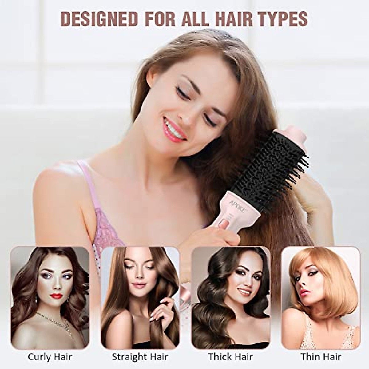APOKE One Step Hair Dryer Brush and Styler Volumizer, Multifunctional 4 in 1 Ceramic Tourmaline Negative Ion Hot Air Styling Brush, Professional Salon Blow Dryer Brush for Drying Curling Straightening