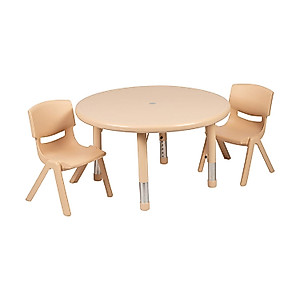Flash Furniture 33" Round Natural Plastic Height Adjustable Activity Table Set with 2 Chairs