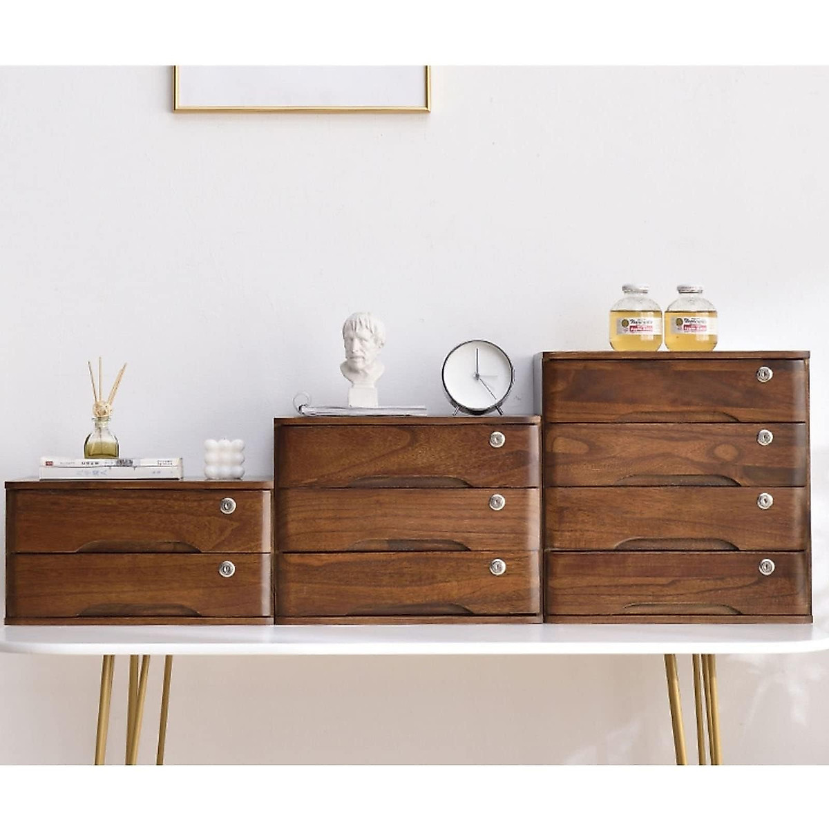 JAEFIT Solid Wood Storage Box - Flat File Cabinet, Wooden Desktop Storage Box with Lockable Drawers, Office Supplies A4/Receipt File Organizer (Size : 2 Layer)