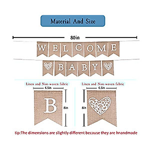 Welcome Baby for Burlap Banner - Bunting Garland for Baby Shower Party Ornament Favors, Baby Photo Prop，Baby Shower Welcome Sign (WELCOME BABY)