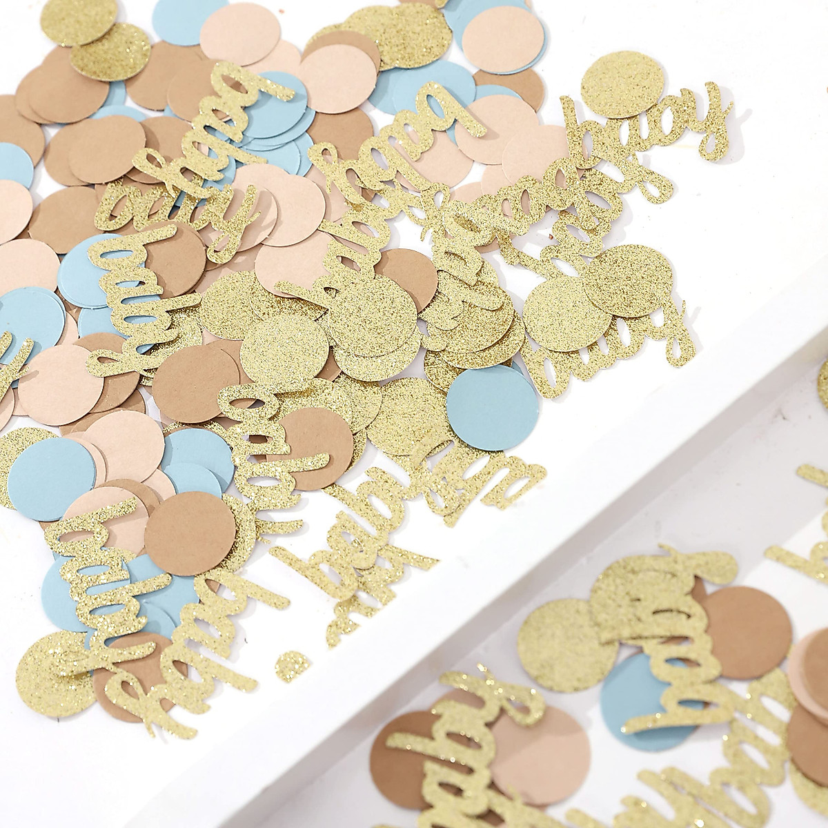 280PCS Blue Oh Baby Confetti - Gender Reveal Party Supplies, Blue Grey Confetti, Baby Boy Confetti for Baby Shower, Baby Sprinkle, Taupe Table Scatter