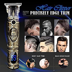 Hair Clippers for Men, Professional Hair Trimmer Zero Gapped T-Blade Trimmer Cordless Rechargeable Edgers Clippers Electric Beard Trimmer Shaver Hair Cutting Kit with LCD Display Gifts for Men