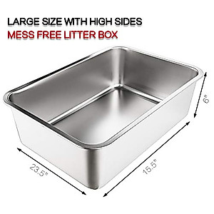 Yangbaga Stainless Steel Litter Box for Cat and Rabbit, Odor Control Litter Pan, Non Stick, Easy to Clean, Rust Proof, Large Size with High Sides and Non Slip Rubber Feets (24'' x 16'' x 6'')