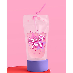 xo, Fetti Let's Go Party Pink Drink Pouches - 16 count | Pink Birthday Party, Bachelorette Drinkware, Cute Party Cups