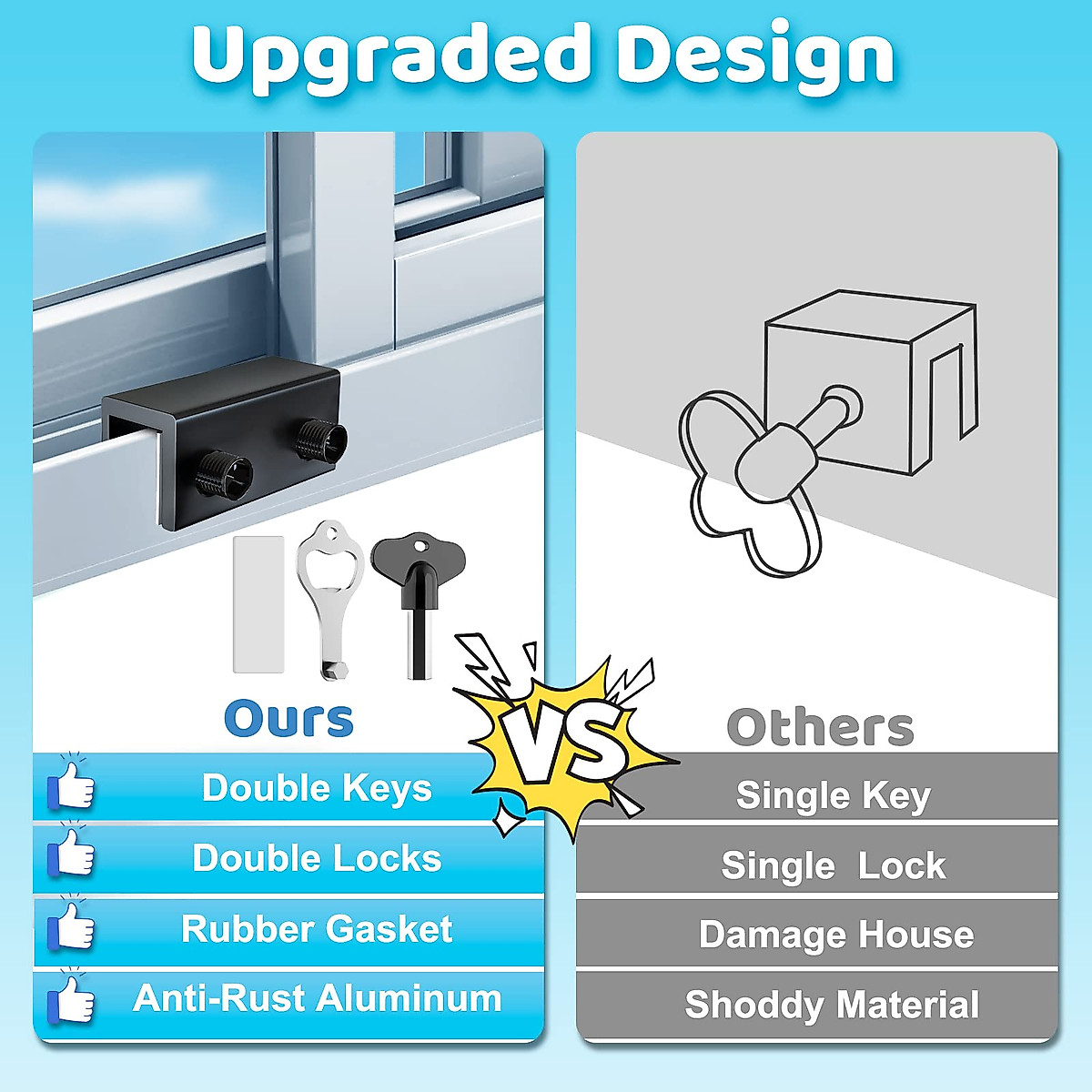 Sliding Window Door Lock Security - 4 Packs Slider Window Stopper for Baby Child Proof Home Safety Secure, Childproof No Drill Patio Slide Glass Window Locks Stop Vertical Key Aluminum Alloy Black