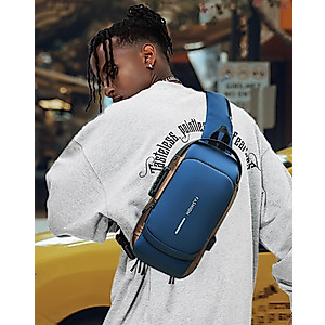 Geanbun Anti-Theft Sling Bag USB Shoulder Bag Crossbody Backpack Waterproof Chest Daypack Lightweight(Blue)