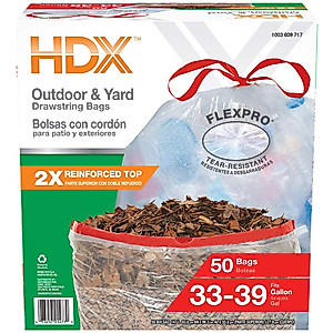HDX FlexPro 33 Gal. - 39 Gal. Clear Drawstring Outdoor and Yard Trash Bags (50-Count)
