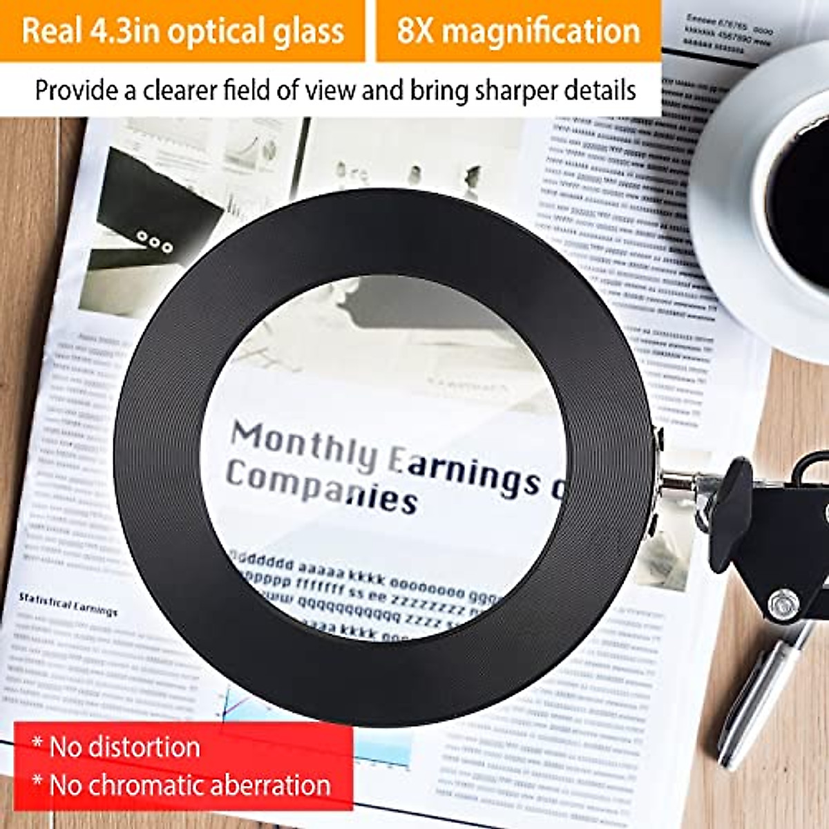Magnifying Glass With Light And Stand, Moclever 8x Magnifying Lamp, 2-In-1 Desk Lamp & Clamp,Craft Lamp With 10 Brightness 3 Modes, Led Lighted Magnifier With Light For Close Work Reading Repair Craft
