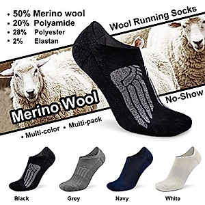 Busy Socks Women's Merino Wool No Show Socks, No Blister Funny Hidden Long Distance Running Marathon Fitness Tennis Golf Gym Wool Socks, 6 Pairs, Medium, Black