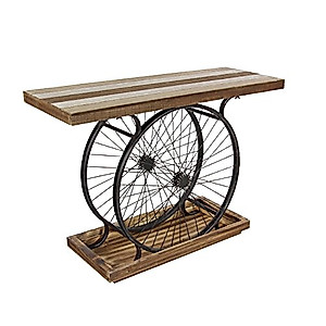Deco 79 Wood Bike Wide Slatted Top Console Table with Dual Wheel Frame and Tiered Base, 36" x 25" x 12", Brown